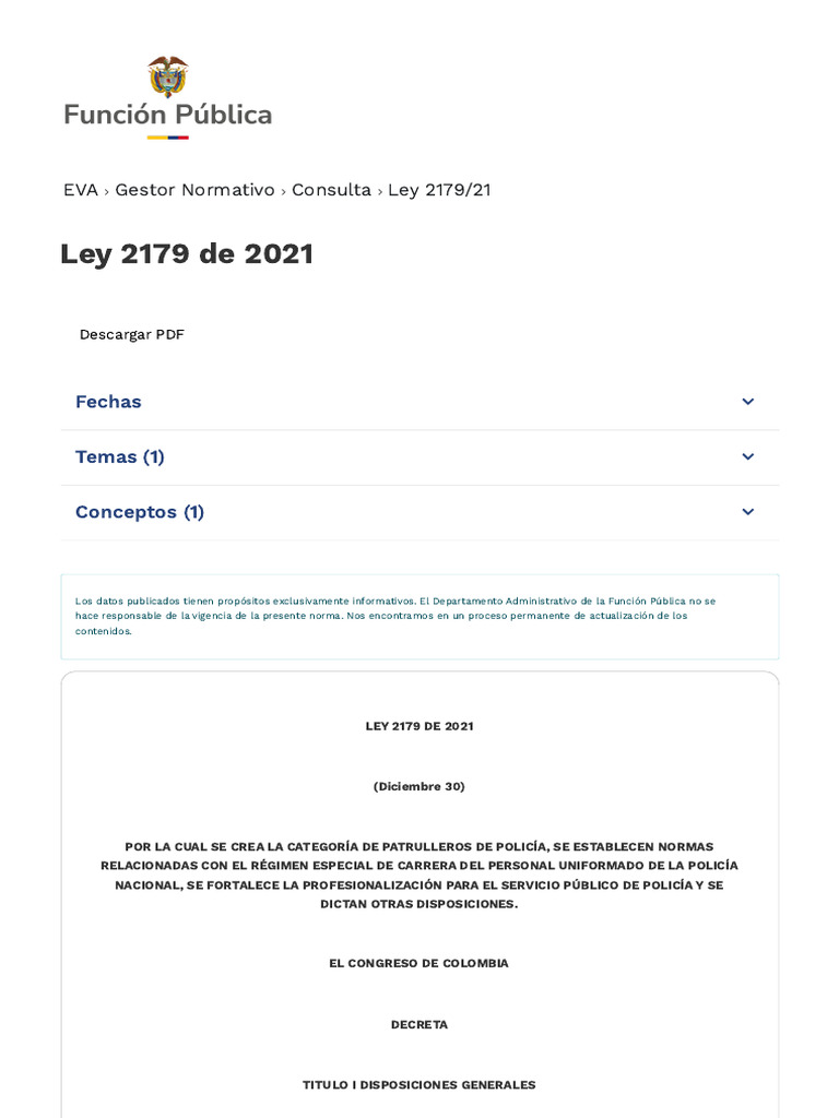 Ley 2179 de 2021 - Gestor Normativo - Función Pública | PDF | Policía ...