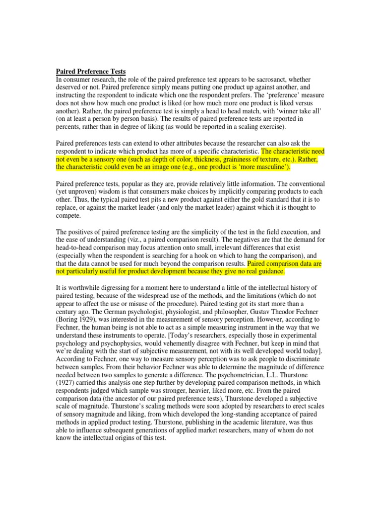 Problems With Paired Preference Tests | PDF | Level Of Measurement ...