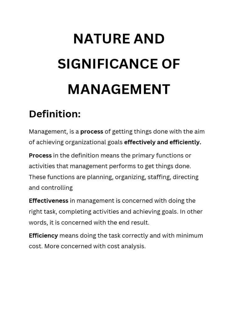 Nature and Significance of Management | PDF | Science | Goal