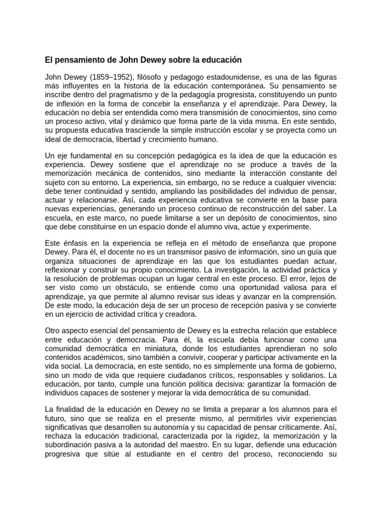 TP - Dewey | PDF | John Dewey | Pensamiento