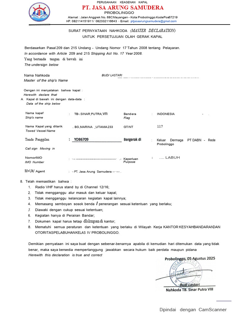 Master Declaration Olah Gerak TB. Sinar Putra Menggandeng BG. Marina ...