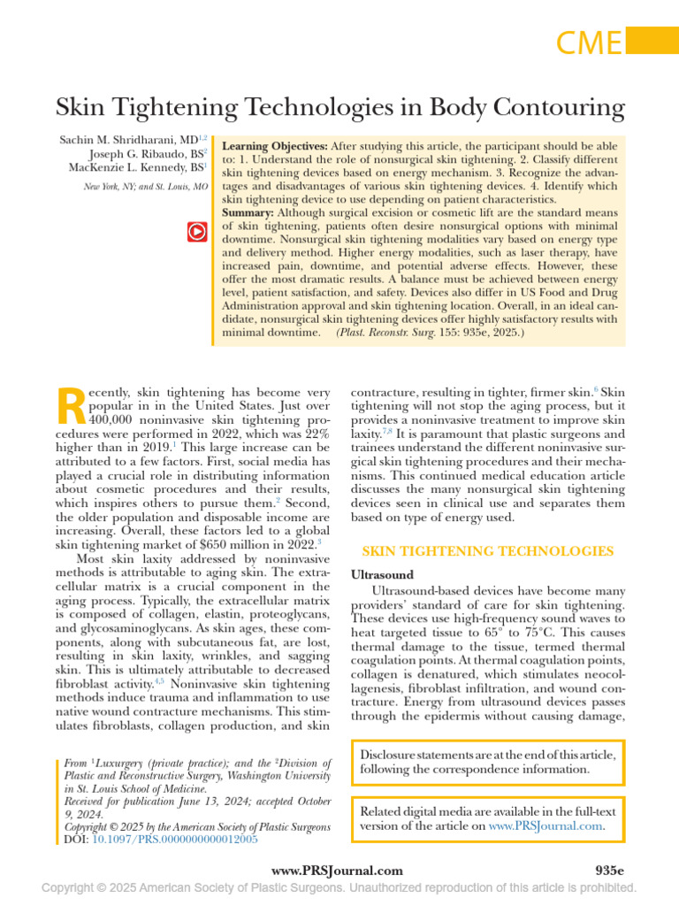 Skin Tightening Technologies in Body Contouring.30 | PDF | Skin ...