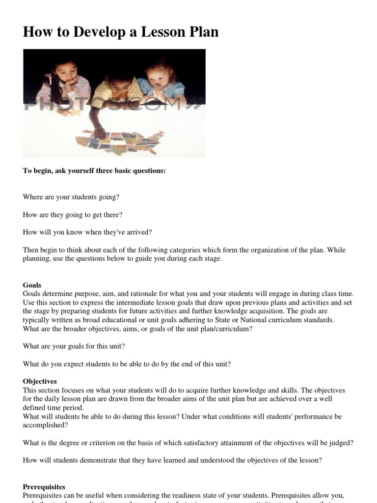 How To Develop A Lesson Plan: To Begin, Ask Yourself Three Basic ...
