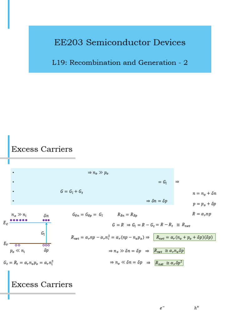 L19 - Recombination and Generation - Part 2 | PDF | Electromagnetism | Semiconductors