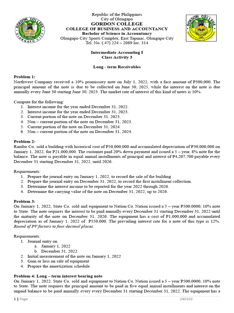 Long-Term Receivables Accounting Problems | PDF | Depreciation | Book Value