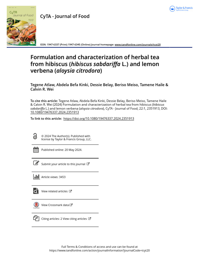 Herbal Tea from Hibiscus and Lemon Verbena | PDF | Polyphenol ...