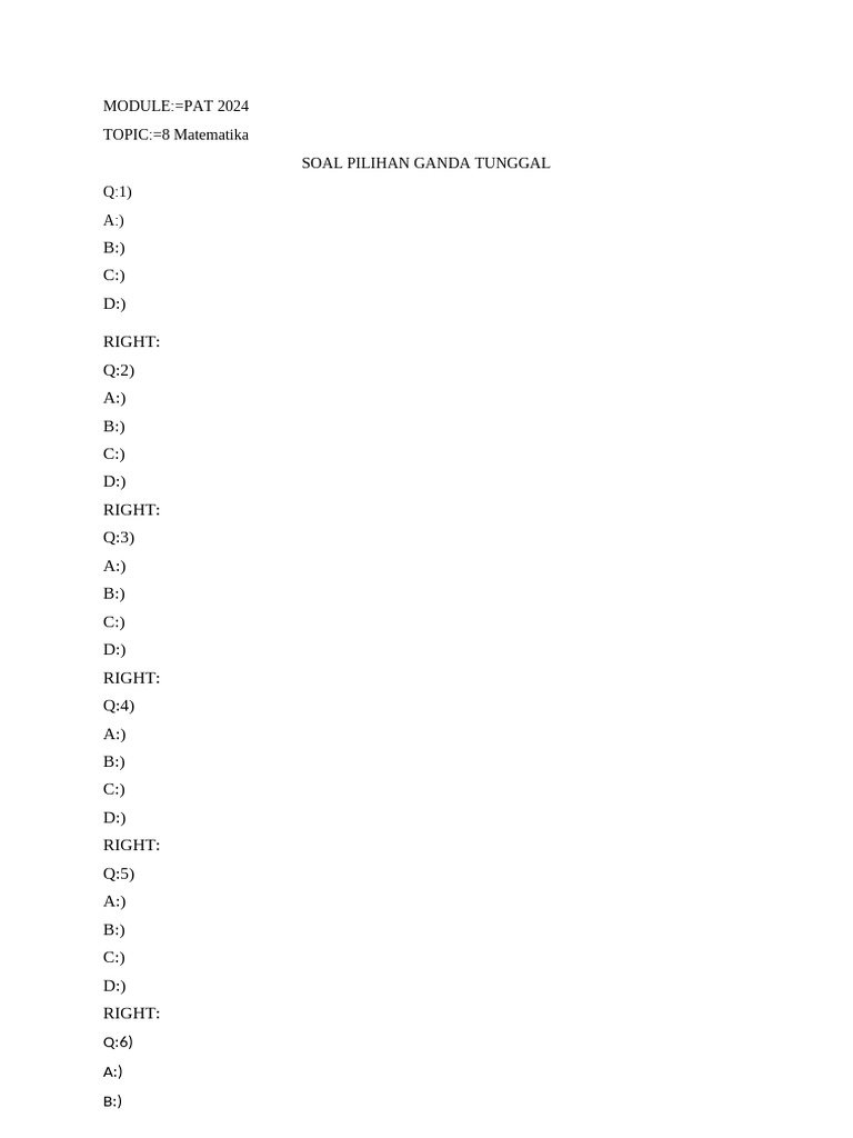 Template Matematika 2024 - 8 Kumer 20 PG (21-40) | PDF