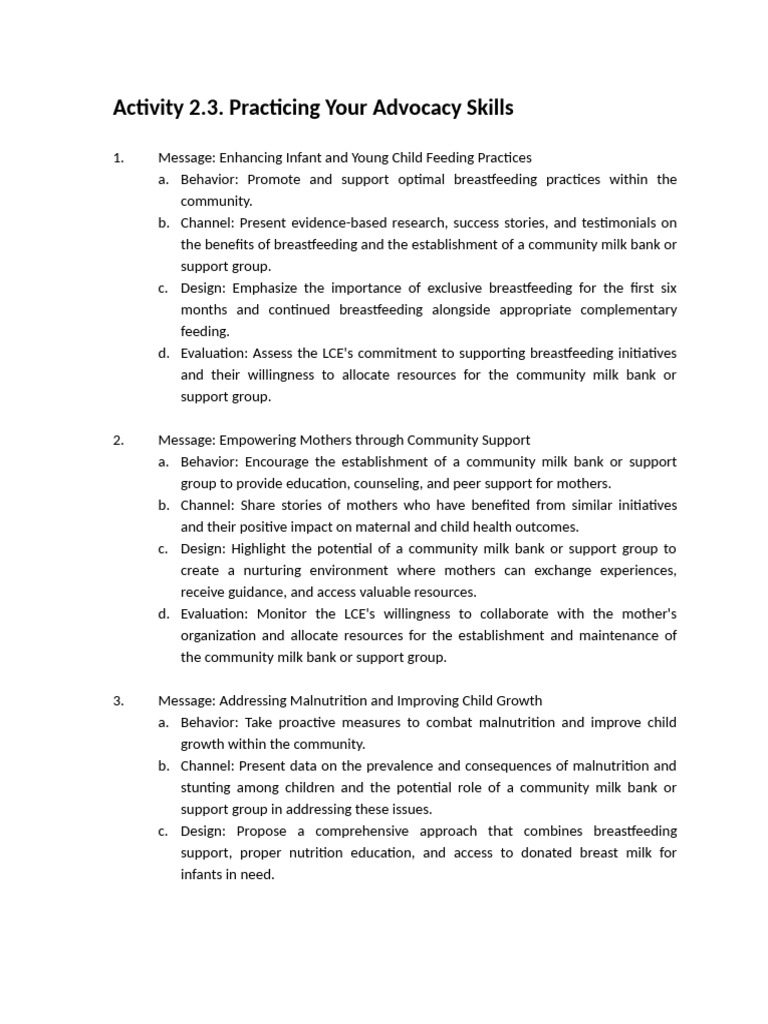 Activity 2.3. Practicing Your Advocacy Skills | PDF | Breast Milk ...