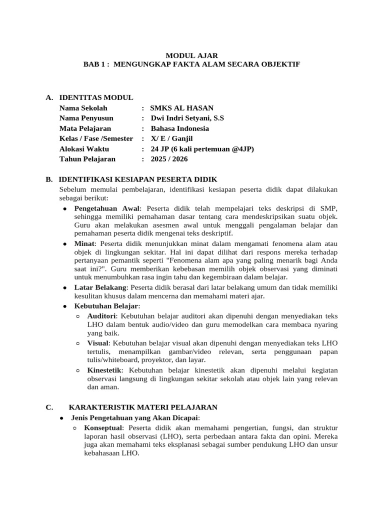 Modul Bab 1 Kelas X Ganjil Indri 2526 | PDF