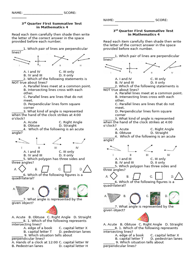 Math Ist ST 3rd Learners' | PDF | Triangle | Perpendicular
