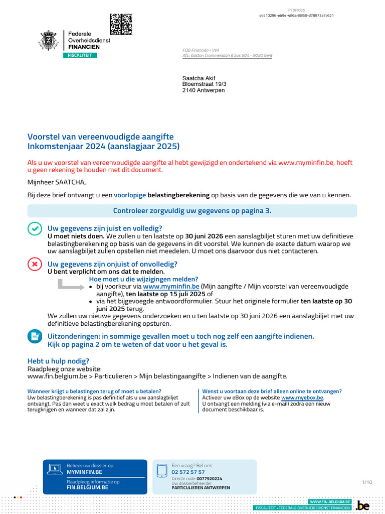 Voorstel Van Vereenvoudigde Aangifte 2025 | PDF