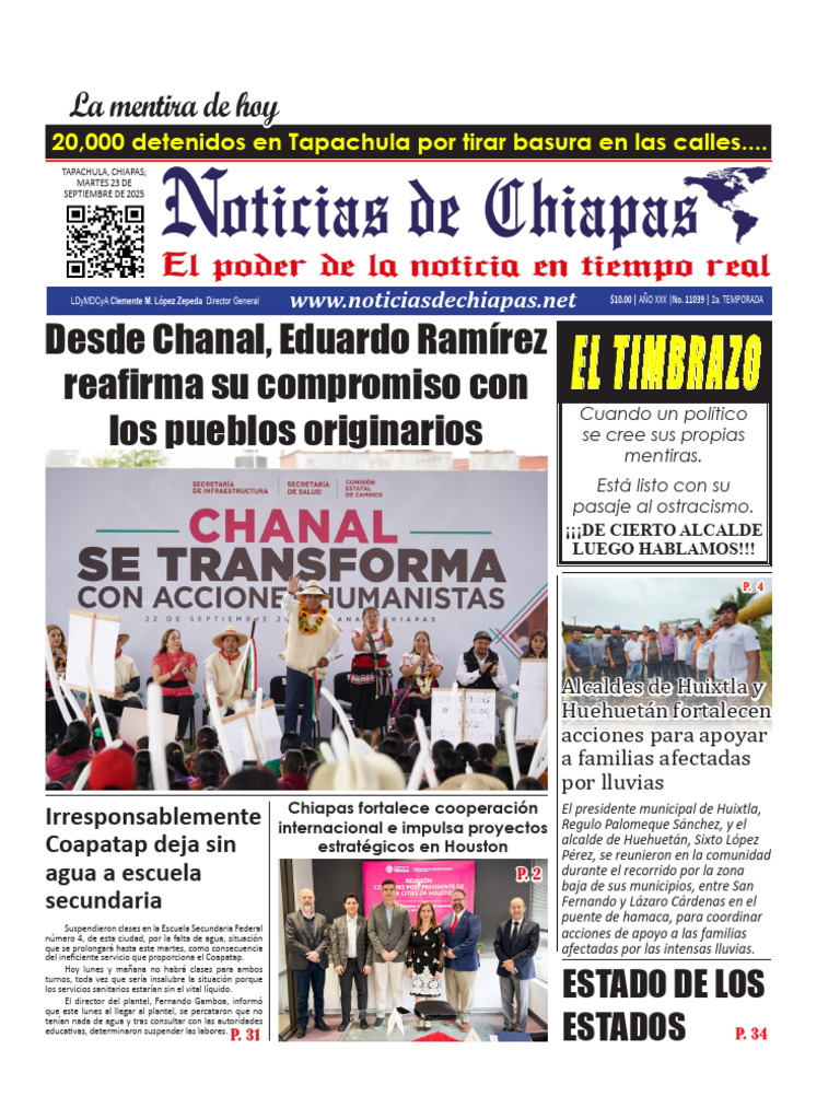 Periódico Noticias de Chiapas, Edición Virtual Martes 23 de Septiembre ...