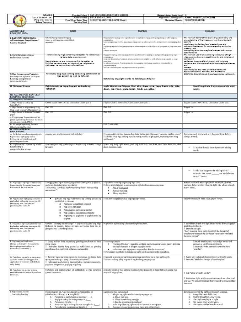 Dll-2nd QTR, August 26 | PDF