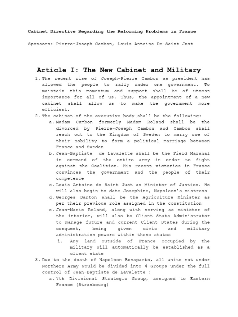 Cabinet Directive Regarding The Reforming Problems in France | PDF ...