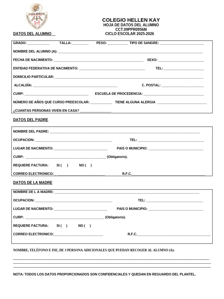 Hoja de Datos Del Alumno 2025-2026 | PDF