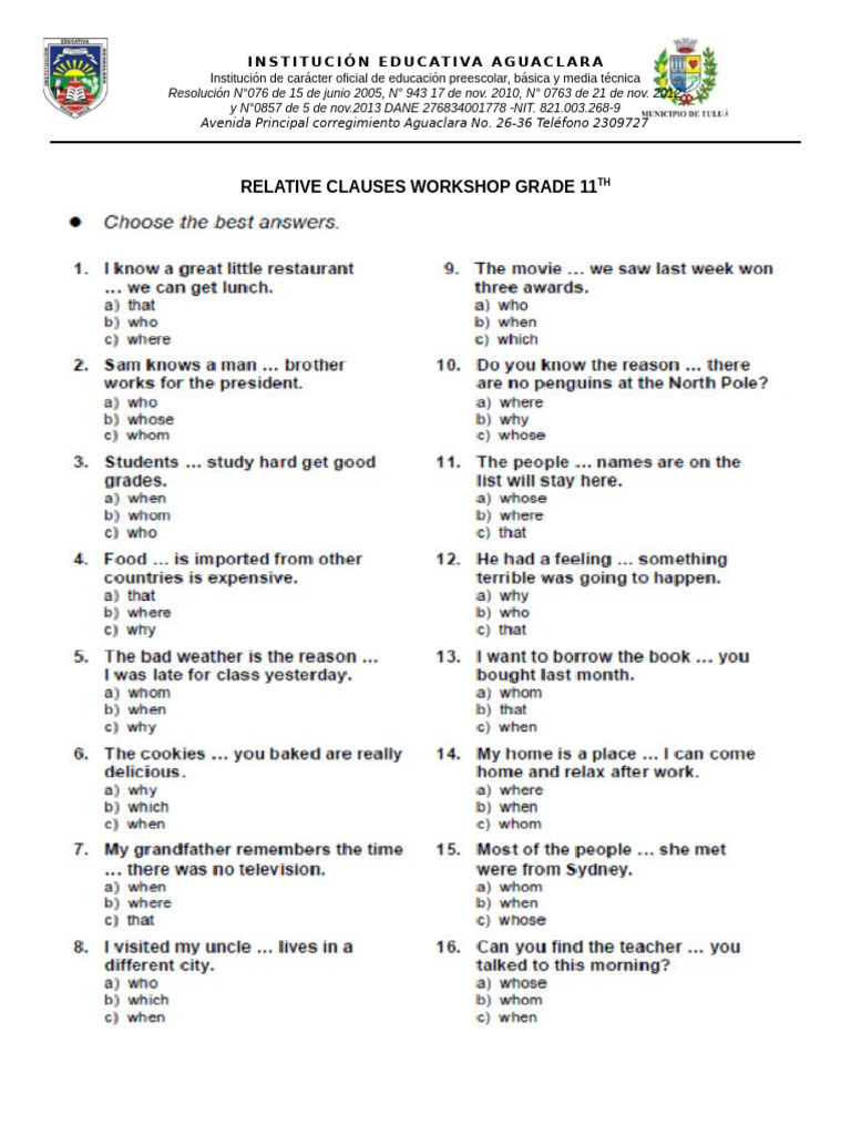 Relative Clauses Workshop 1363 | PDF