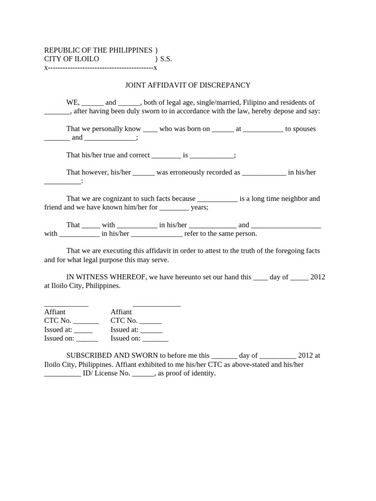 Joint Affidavit of Discrepancy | PDF