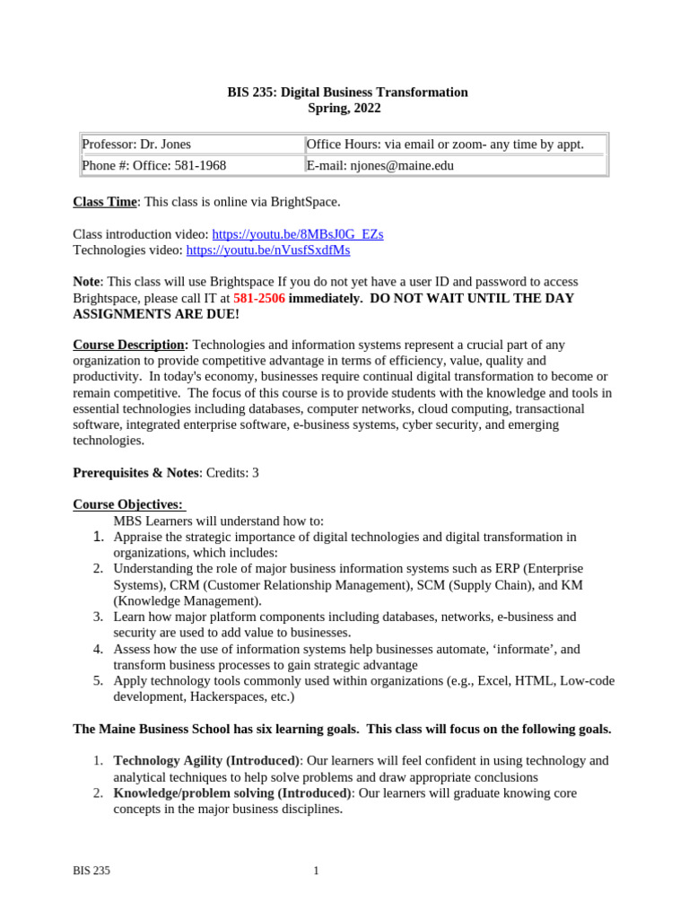 BIS 235 - Syl - Spring 2022 | PDF | Customer Relationship Management ...