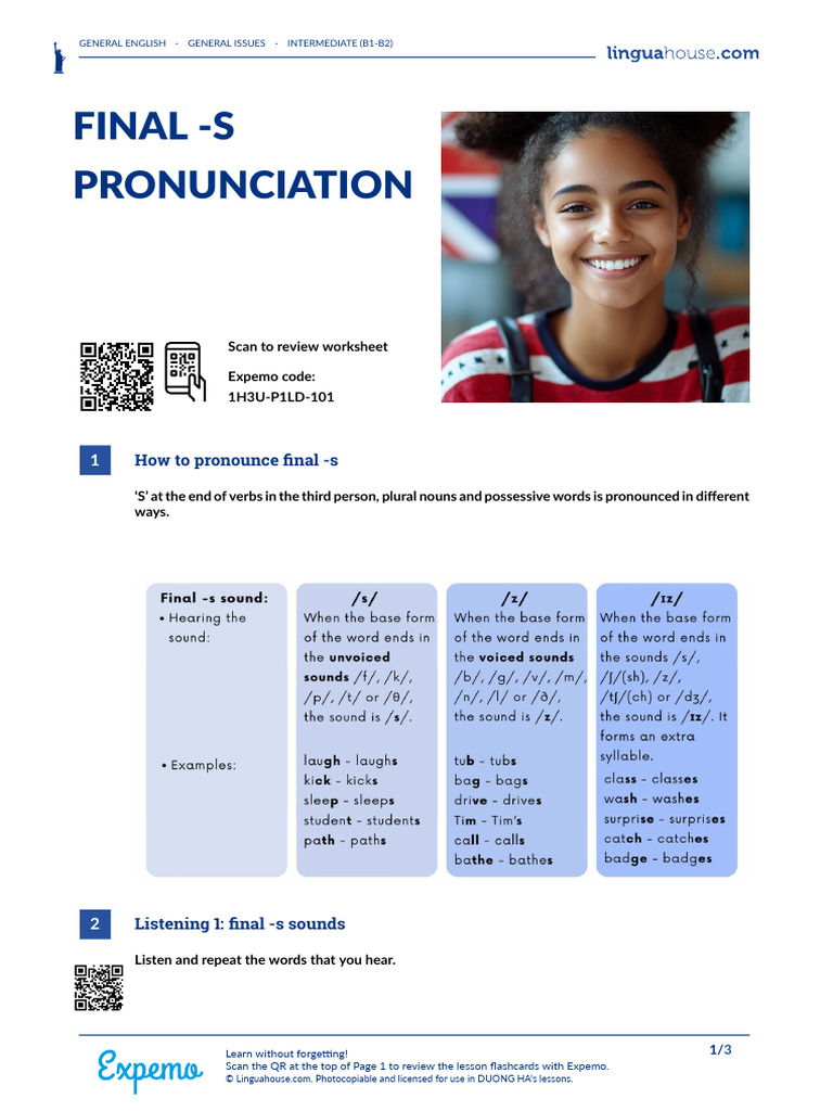 Final -S Pronunciation Guide B1-B2 | PDF | Grammar | Syntax