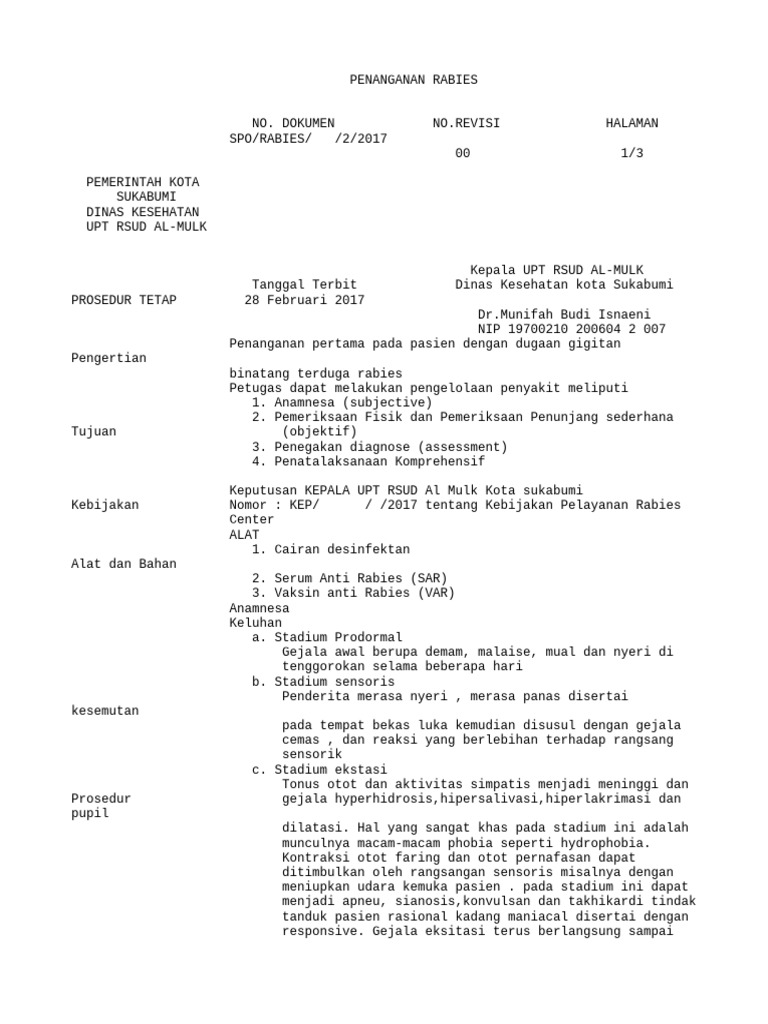 Sop Penanganan Rabies | PDF