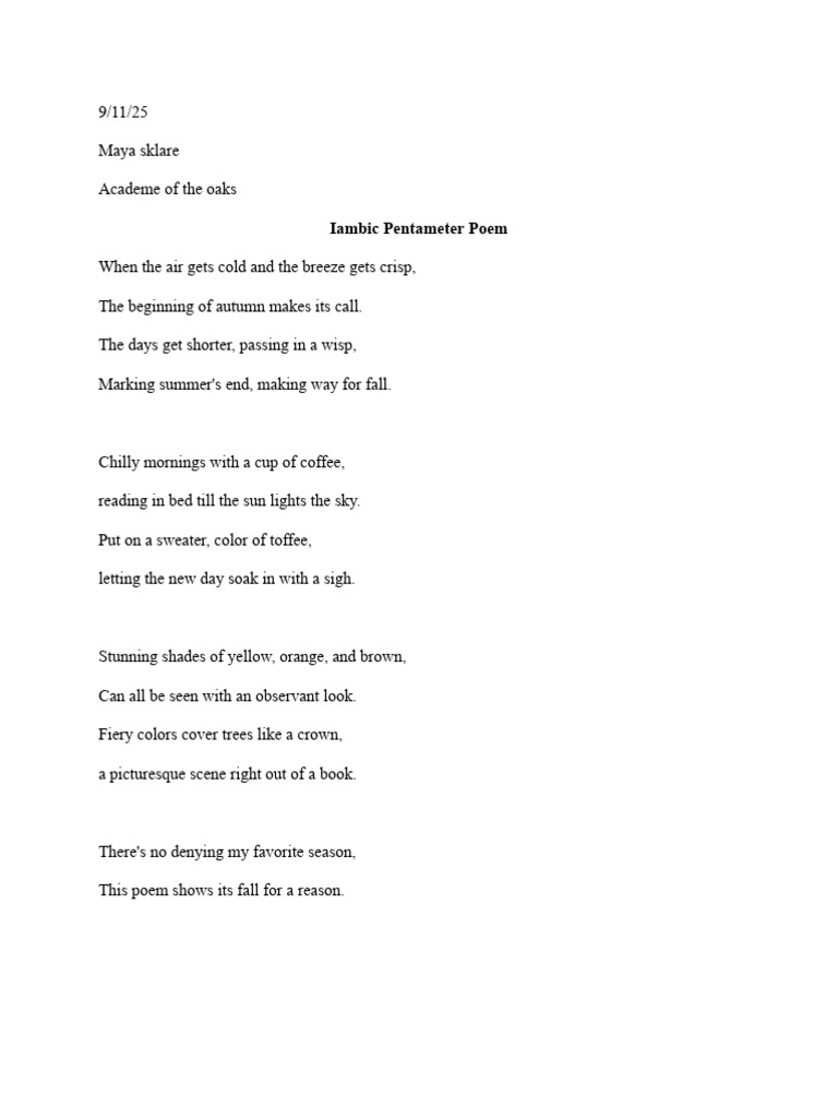 Iambic Pentameter Poem | PDF