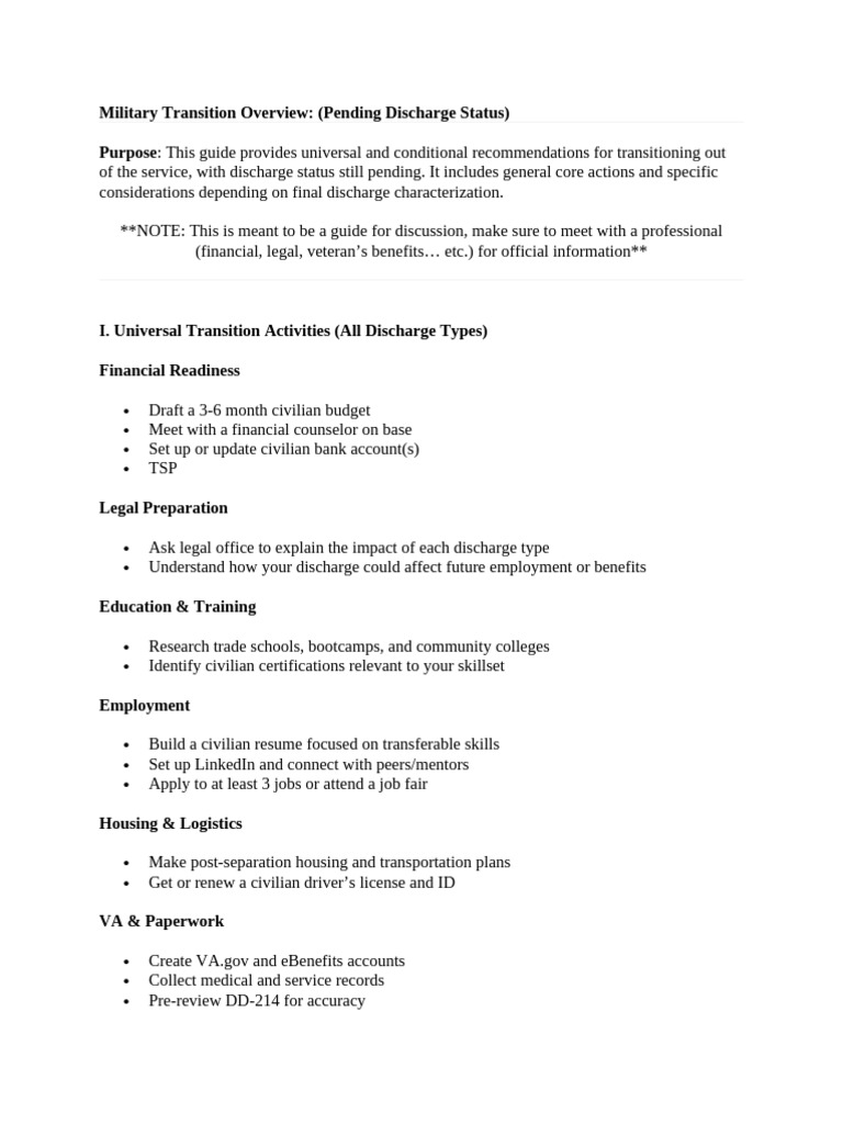 Military Transition Guide for Pending Discharge | PDF | Military ...