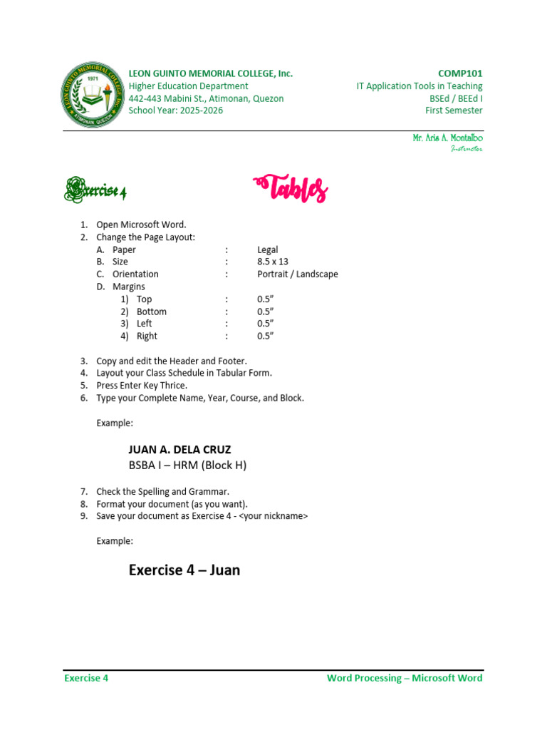 Exercise 4 Tables | PDF