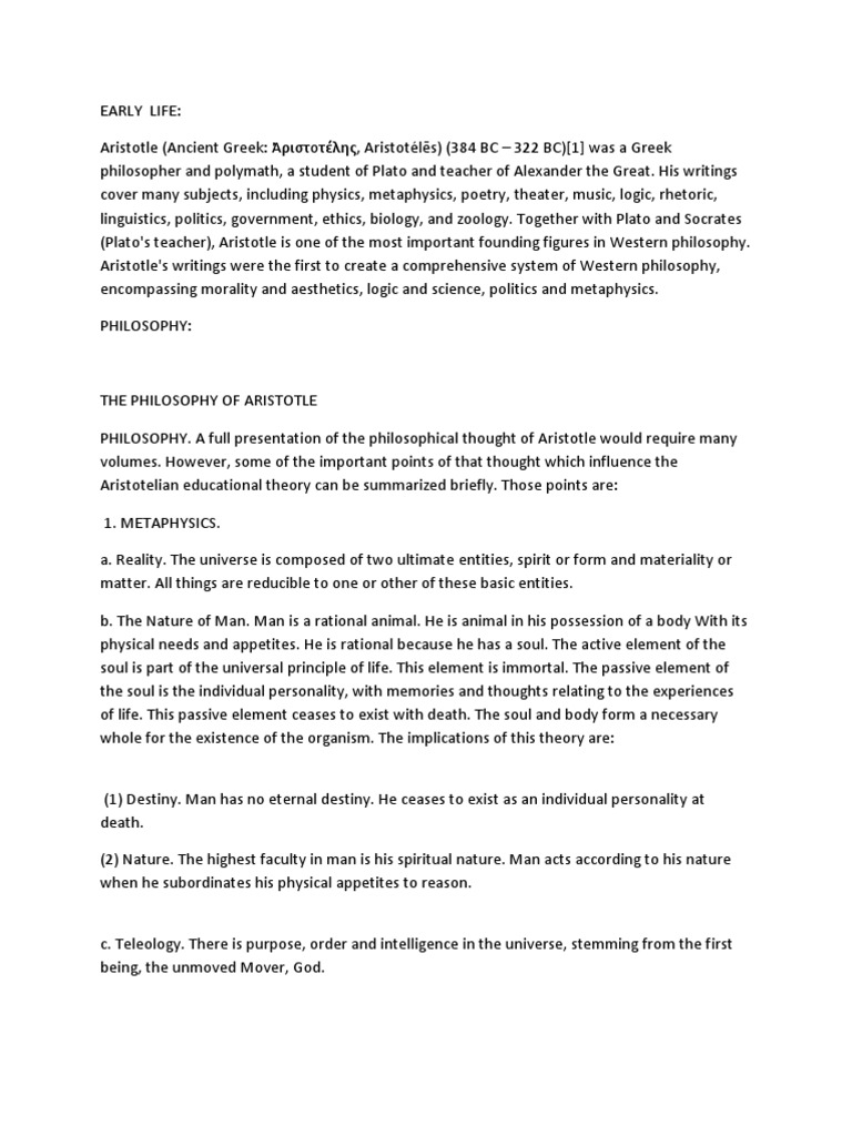 EARLY LIFE of Aristotle | PDF | Aristotle | Western Philosophy