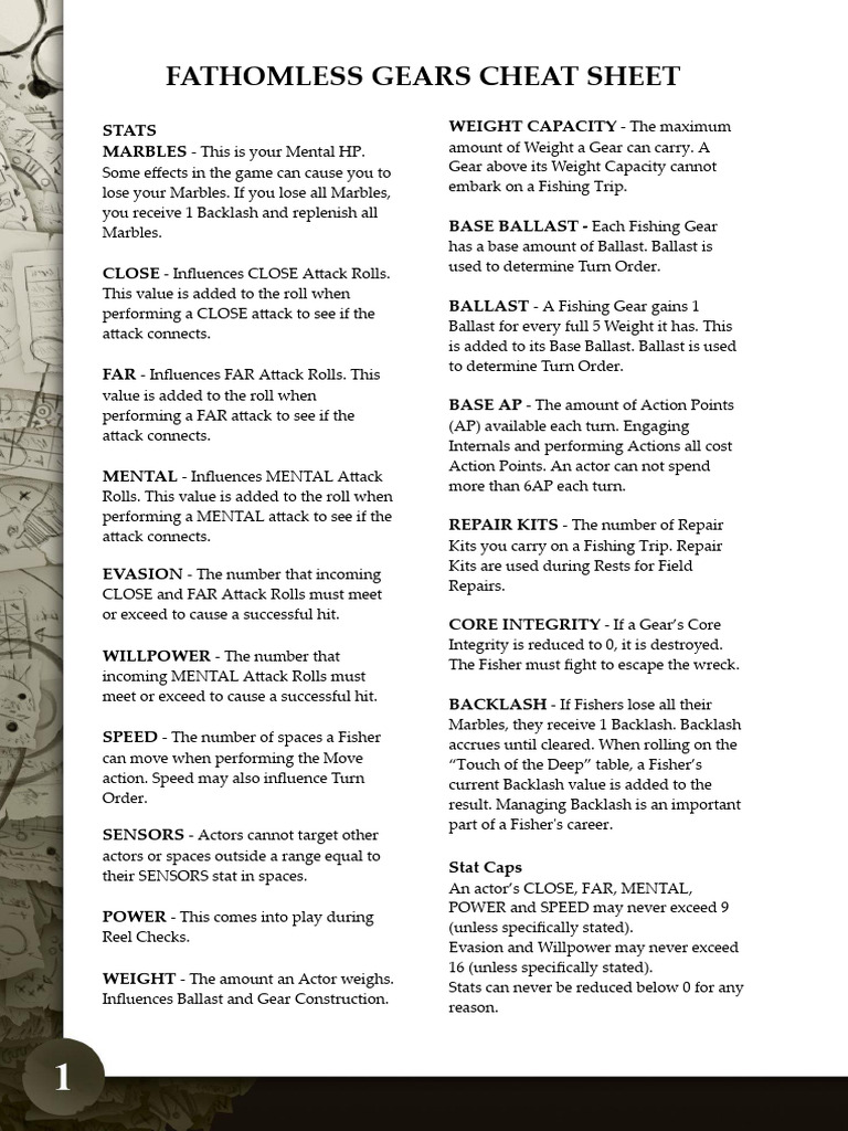 Fathomless Gears - Cheat Sheet | PDF