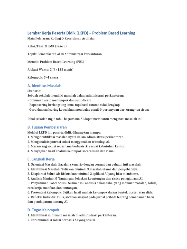 LKPD Final PBL AI Perkantoran | PDF