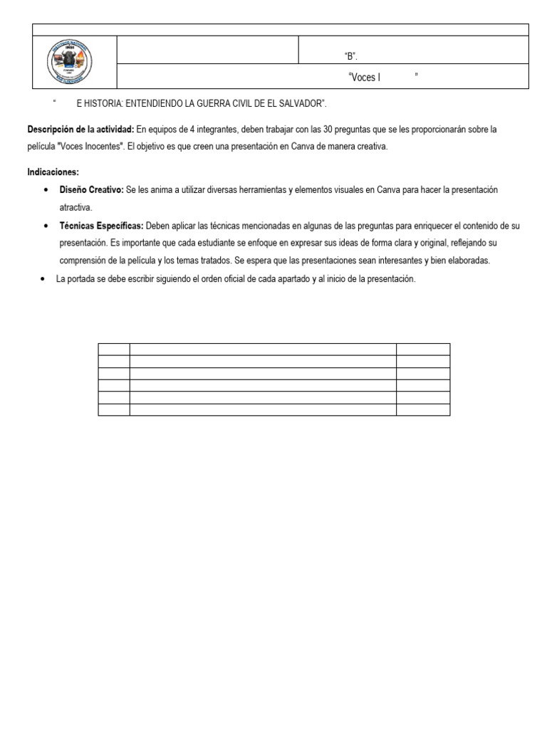 GUÍA DE TRABAJO - VOCES INOCENTES - 2º Gral. | PDF