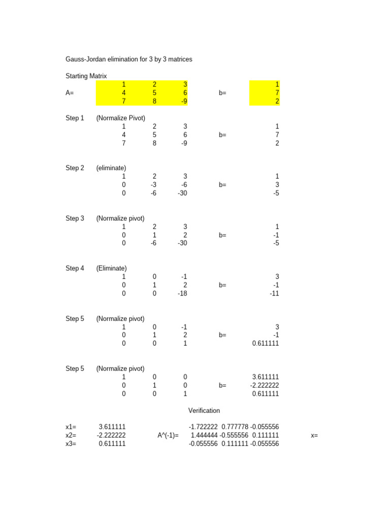 Gauss-Jordan Elimination for 3x3 Matrices | PDF
