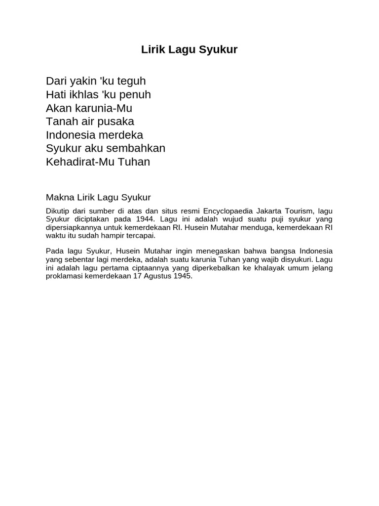 Lirik Lagu Syukur | PDF