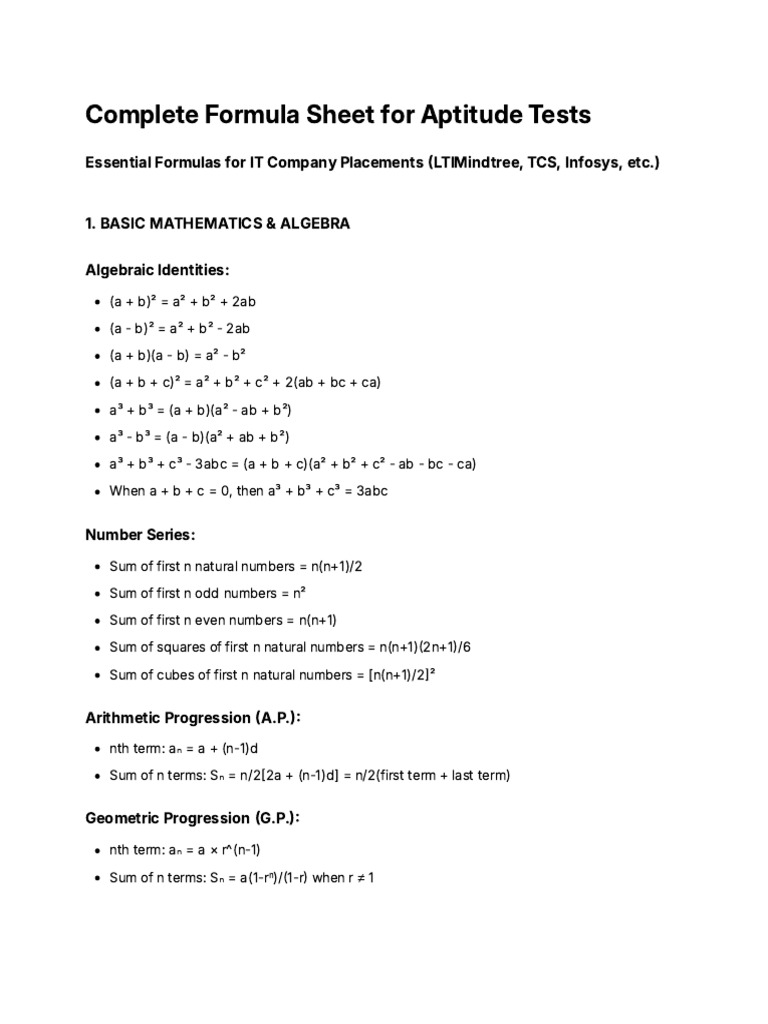 Aptitude-Formulas-Sheet | PDF | Area | Speed
