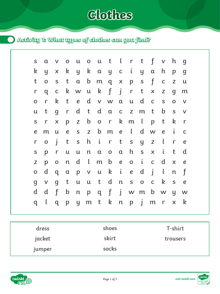 Clothes Vocabulary Worksheet A1 | PDF | English As A Second Or Foreign ...