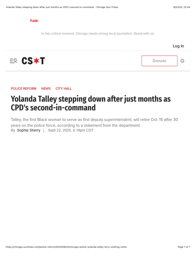 Yolanda Talley Stepping Down After Just Months As CPD's Second-In ...