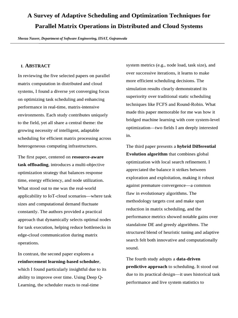 A Survey of Adaptive Scheduling and Optimization Techniques For Parallel Matrix Operations in ...