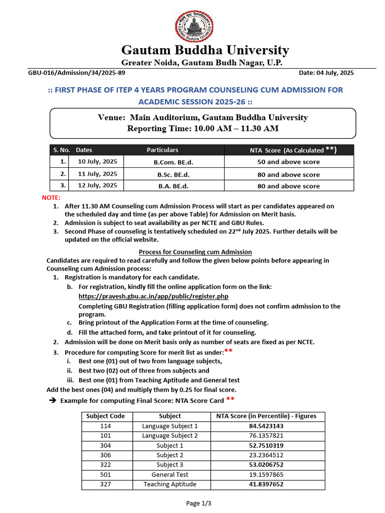 Notice NCTE Counseling 4july2025 | PDF