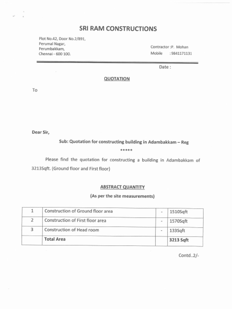Building Cost Quotation | PDF