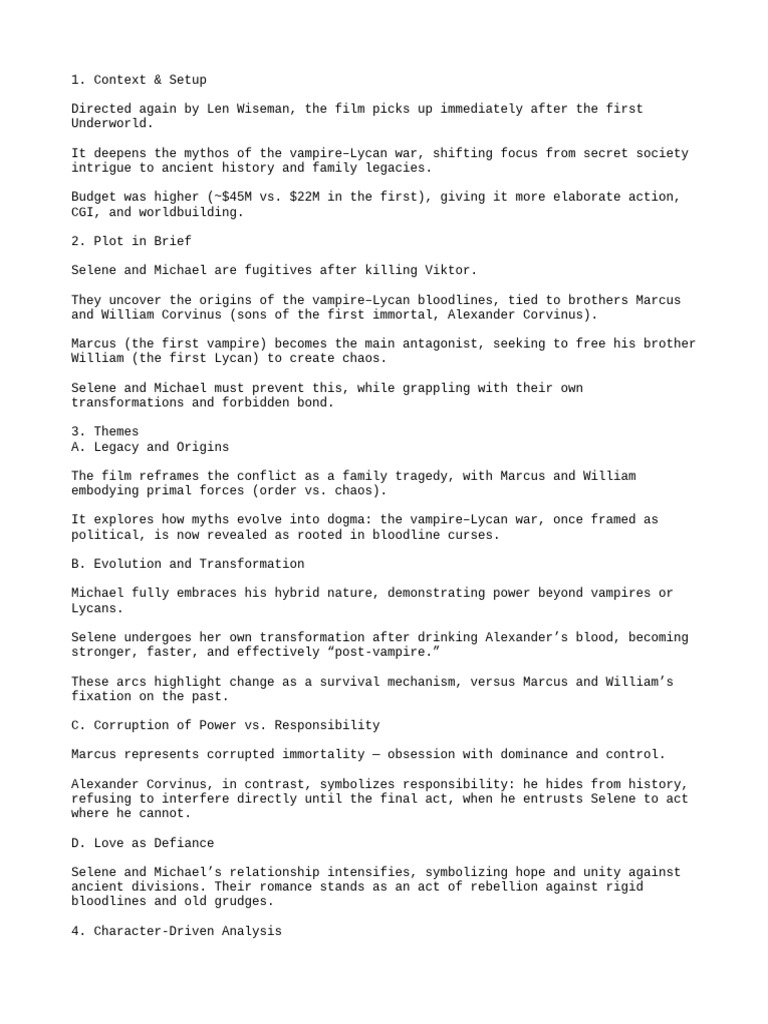 Detailed Underworld 2 Analysis | PDF