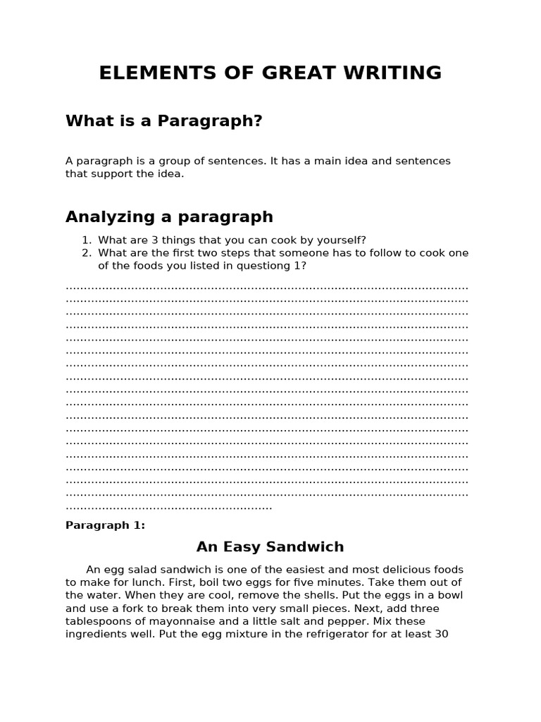 Essential Elements of Paragraph Writing | PDF | Paragraph | Cuisine