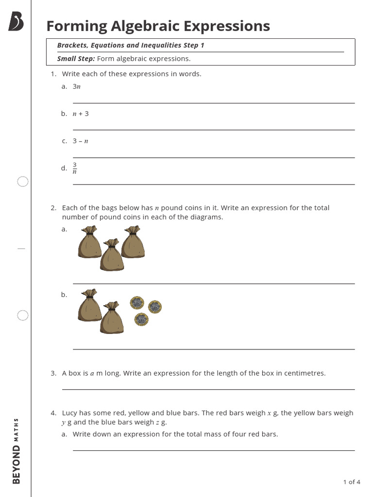 Small Step 1 - Forming Algebraic Expressions | PDF | Area | Chess Theory
