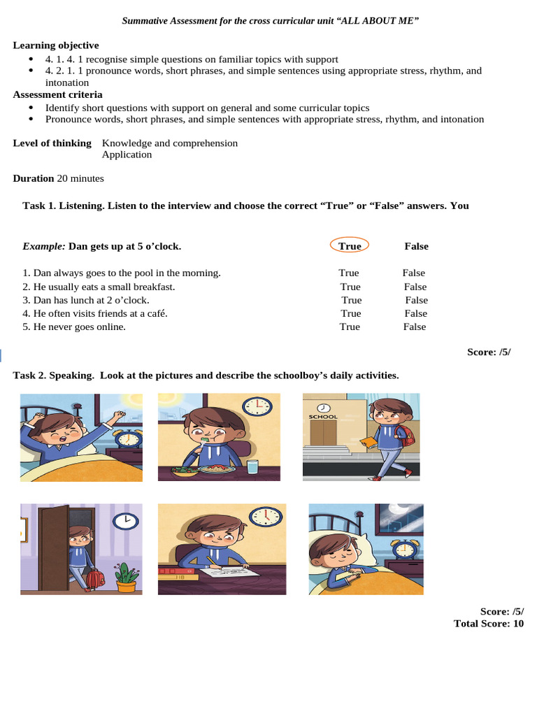 "All About Me: Summative Assessment" | PDF