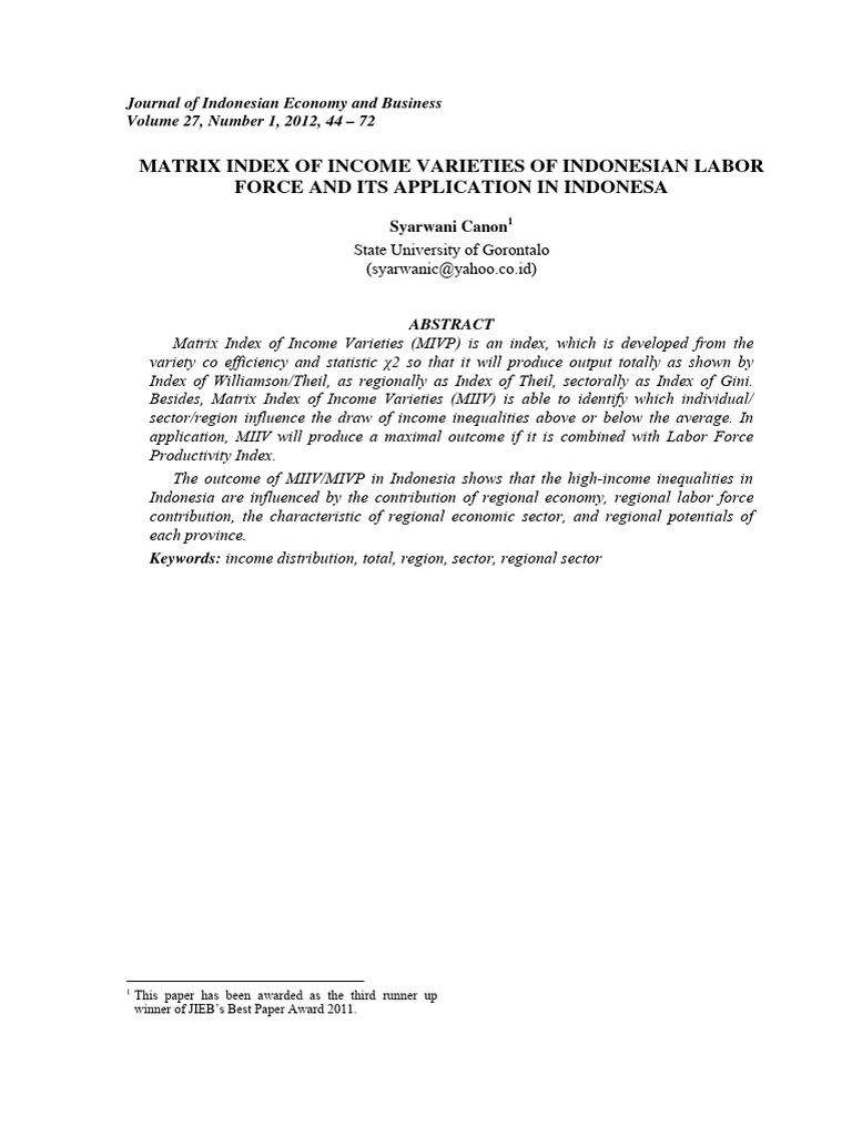 Matrix Index of Income Varieties | PDF