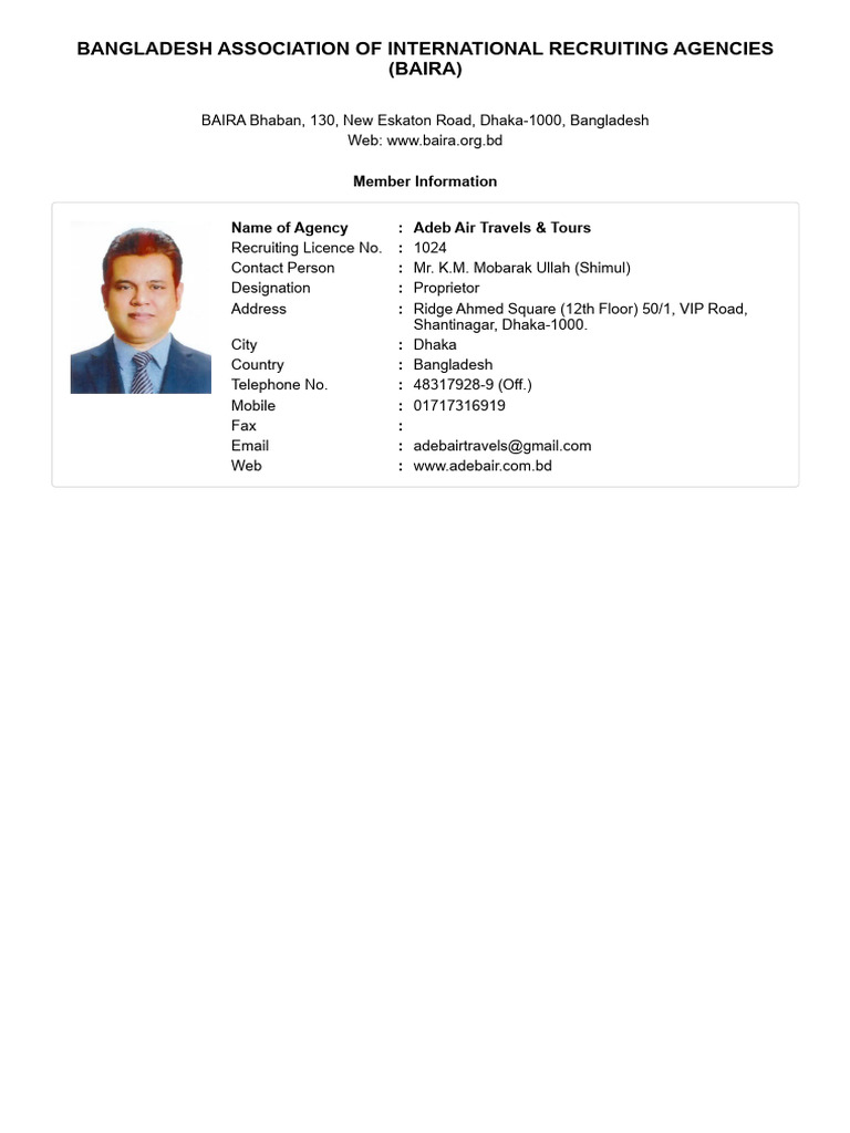 Baira - Bangladesh Association of International Recruiting Agencies | PDF