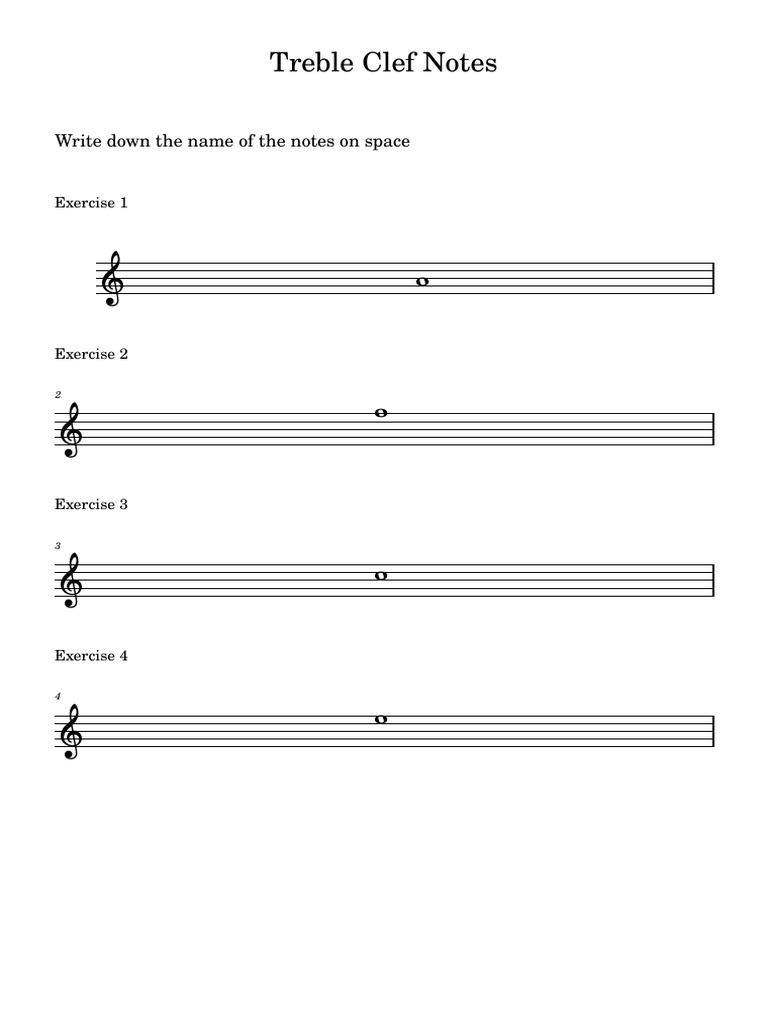 2 Treble Clef Notes Question Only | PDF | Musical Notation | Musical ...