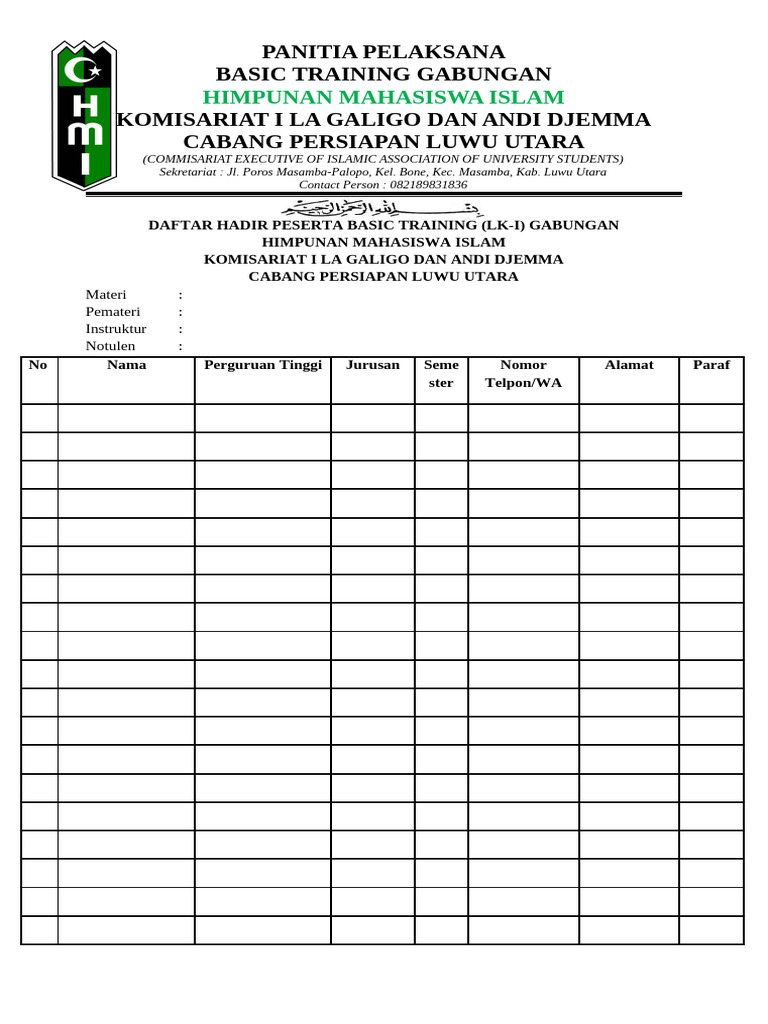 Daftar Hadir Peserta Basic Training | PDF