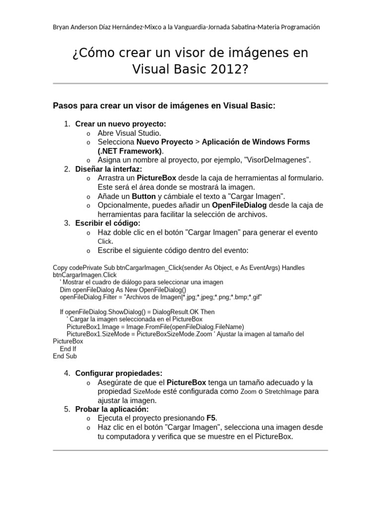 Cómo Crear Un Visor de Imágenes en Visual Basic 2012 | PDF