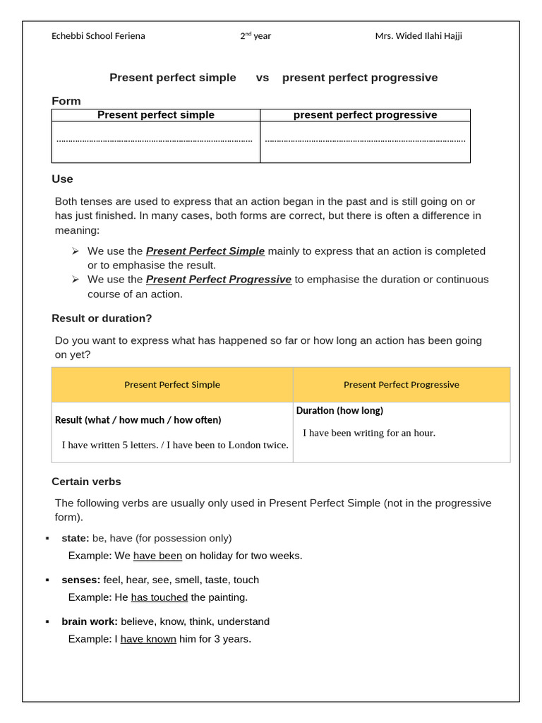 Present Perfect Simple Vs Present Perfect Progressive | PDF | Grammar ...