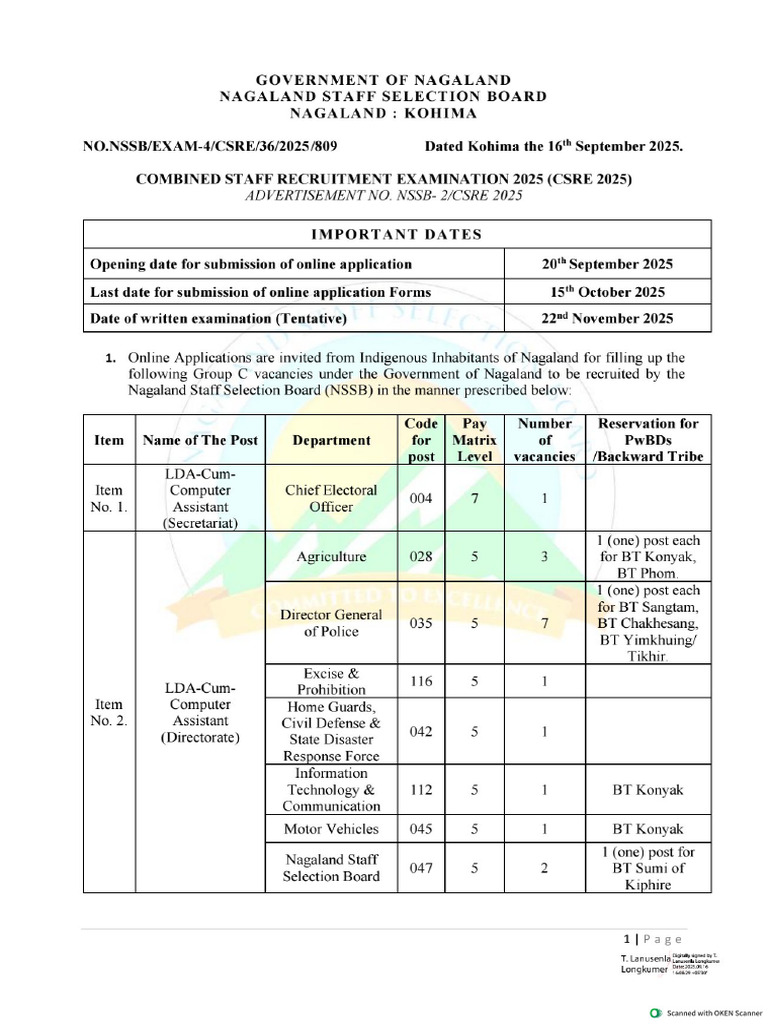 NSSB. CSRE-2025 Advertisement | PDF